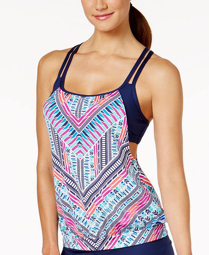 JAG Chevron-Print Cross-Back Tankini Top - Macy's