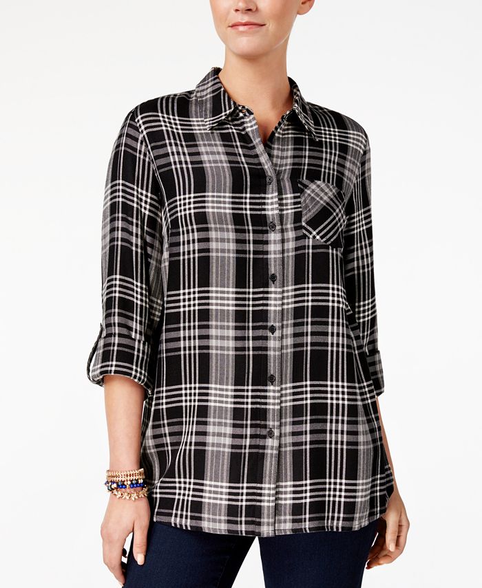 Style & Co Tab-Sleeve Plaid Top, Created for Macy's & Reviews - Tops ...