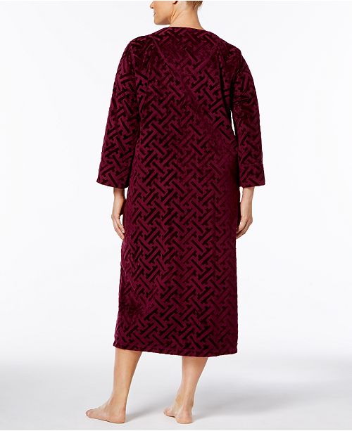 Miss Elaine Plus Size Embossed Micro Velour Zip-Front Robe & Reviews ...