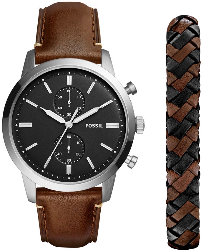 Fossil Men's Chronograph Townsman Dark Brown Leather Strap Watch 44mm ...