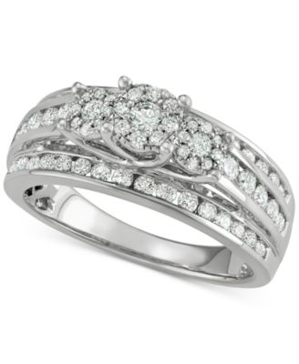 Diamond Multi-Row Cluster Engagement Ring (1 ct. t.w.) in 14k White ...