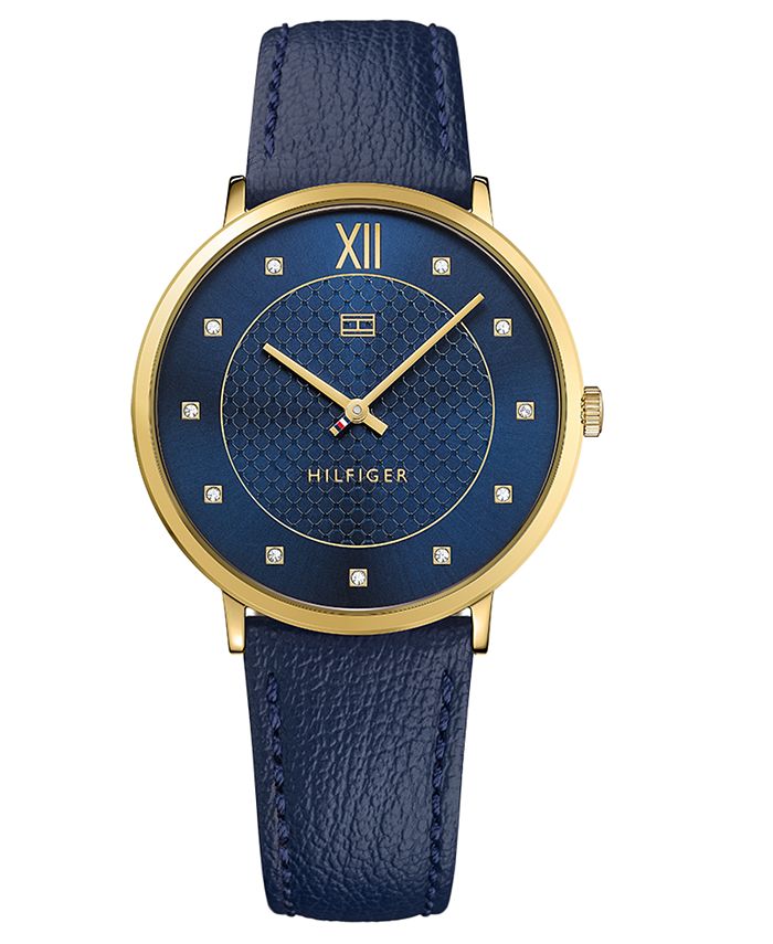 Tommy Hilfiger Women's Navy Leather Strap Watch 40mm - Macy's