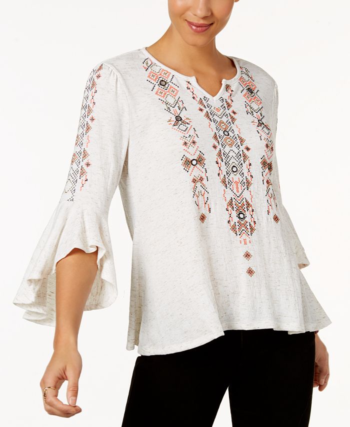 Style & Co Petite Embroidered Peasant Top, Created for Macy's - Macy's