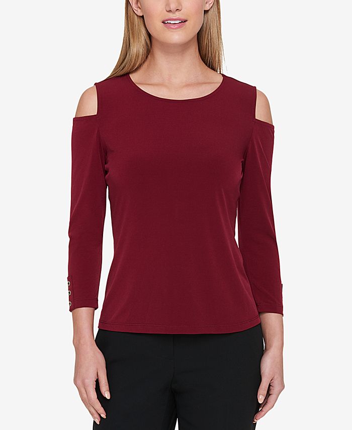 Tommy Hilfiger Cold-Shoulder Button-Sleeve Top - Macy's