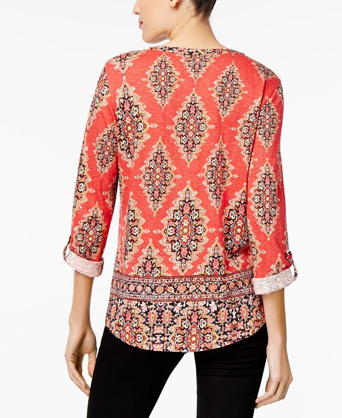 Style & Co Petite Mixed-Print Top, Created for Macy's - Macy's