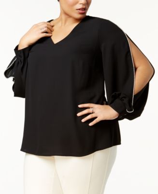 Nine West Plus Size Embellished Split-Sleeve Top - Macy's