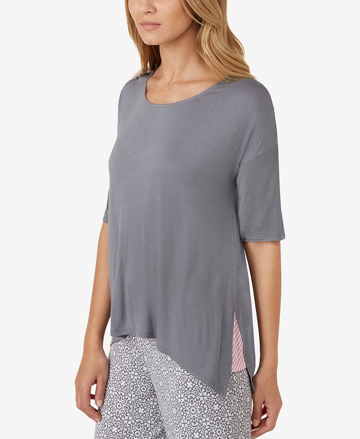 Ellen Tracy Striped-Panel Solid Pajama Top - Macy's