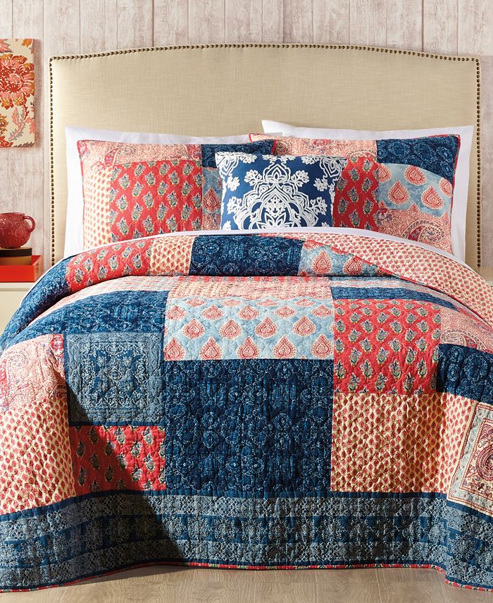 Jessica Simpson Grace Cotton Reversible Patchwork Printed King Quilt ...