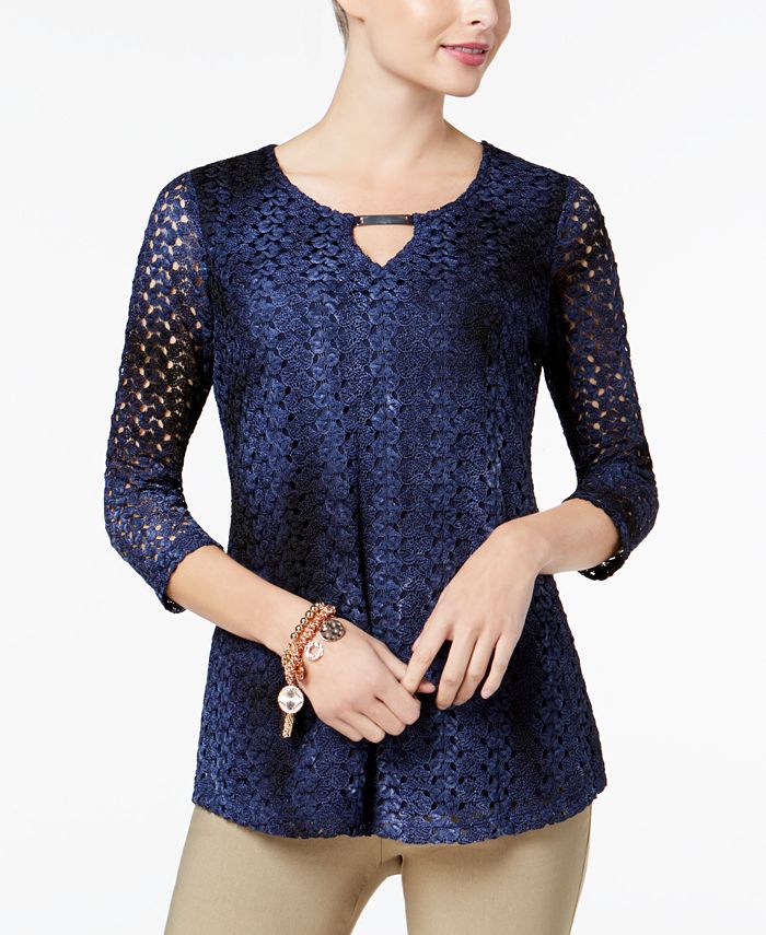 JM Collection Petite Tie-Dyed Crochet-Lace Keyhole Top, Created for ...