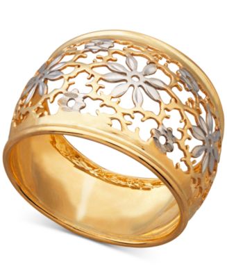 Two-Tone Filigree Flower Ring in 14k Gold & Rhodium-Plate - Macy's