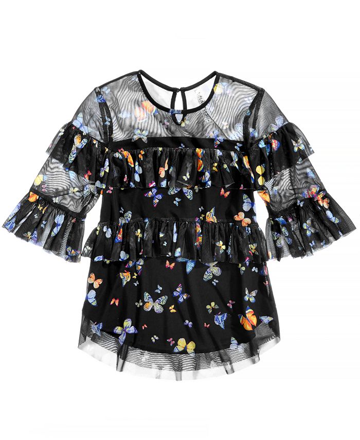 Beautees Butterfly-Print Ruffled Top, Big Girls - Macy's