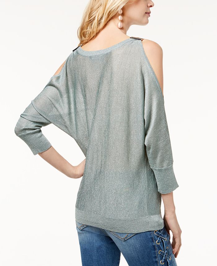 INC International Concepts I.N.C. Petite Metallic Cold-Shoulder Sweater ...