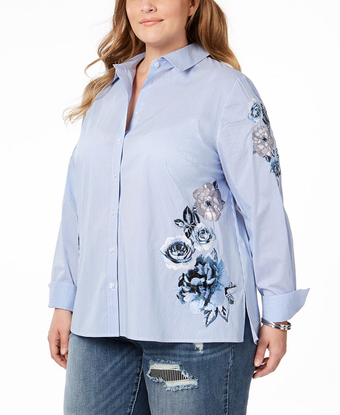 Inc International Concepts I N C Plus Size Striped Embroidered Shirt
