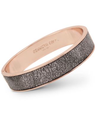 Kenneth Cole New York Rose Gold-Tone Faux Leather Hinged Bangle ...