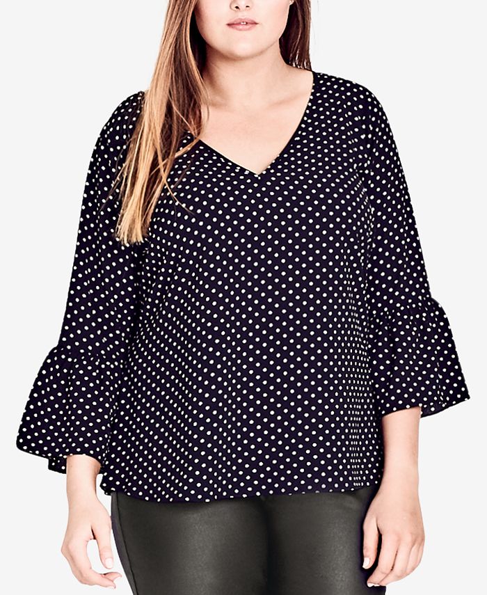 City Chic Trendy Plus Size Polka-Dot Bell-Sleeve Top - Macy's