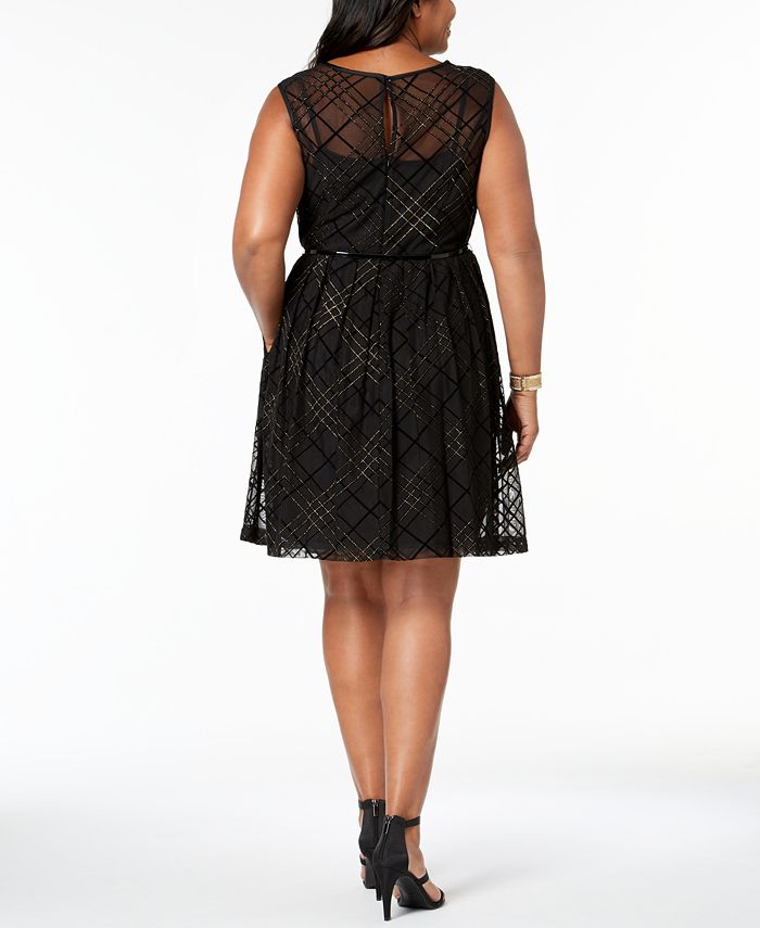 Ellen Tracy Plus Size Belted Illusion Plaid Dress - Macy's