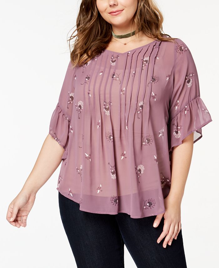 Style & Co Plus Size Blooming Printed Pintuck Blouse, Created for Macy ...