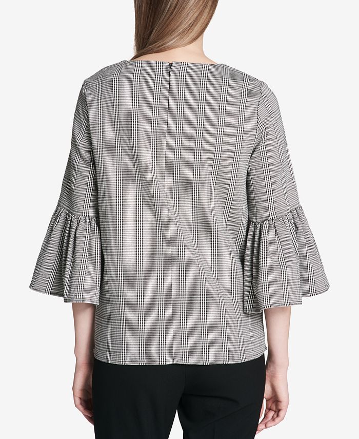 Calvin Klein Plaid Bell-Sleeve Top - Macy's