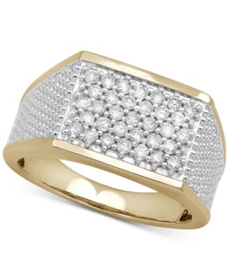 Men's Diamond Two-Tone Cluster Ring (3/4 ct. t.w.) in 10k Gold - Macy's