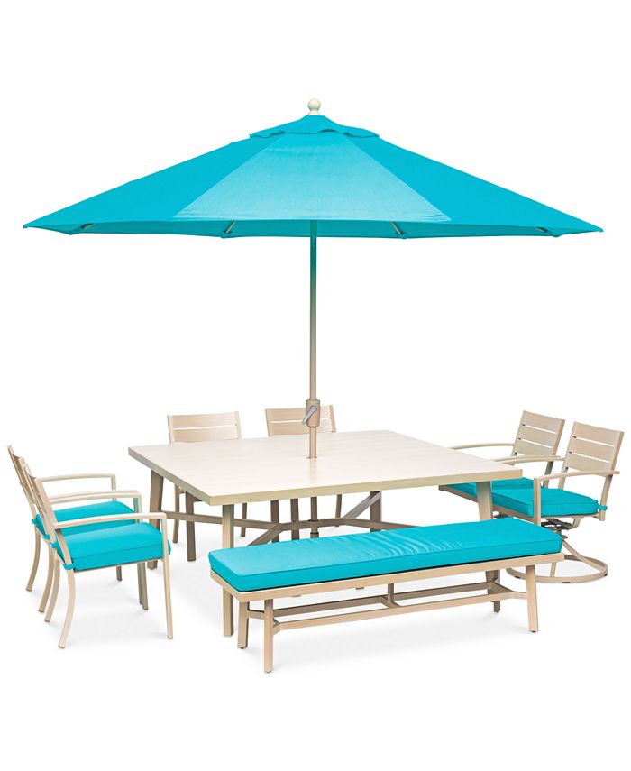 Furniture Beach House Outdoor 8-Pc. Dining Set (68" Square Dining Table ...