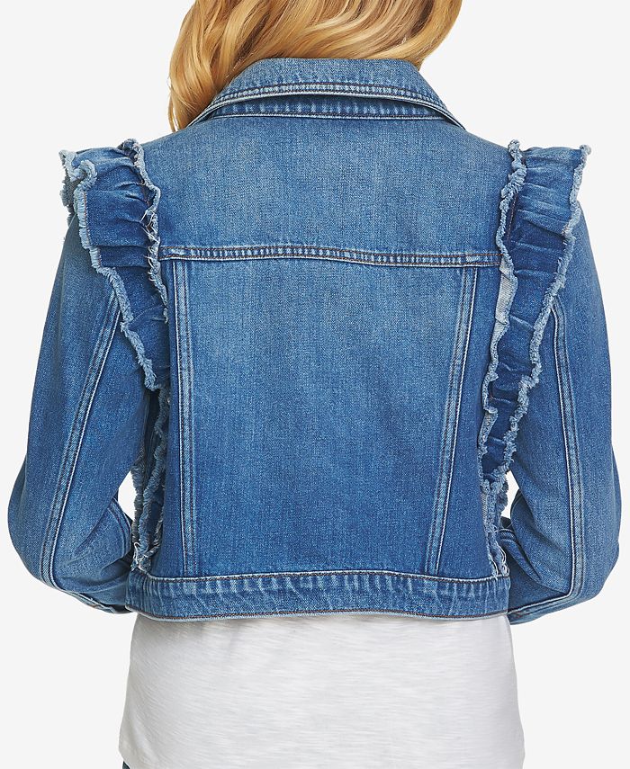 CeCe Cotton Ruffled Denim Jacket - Macy's