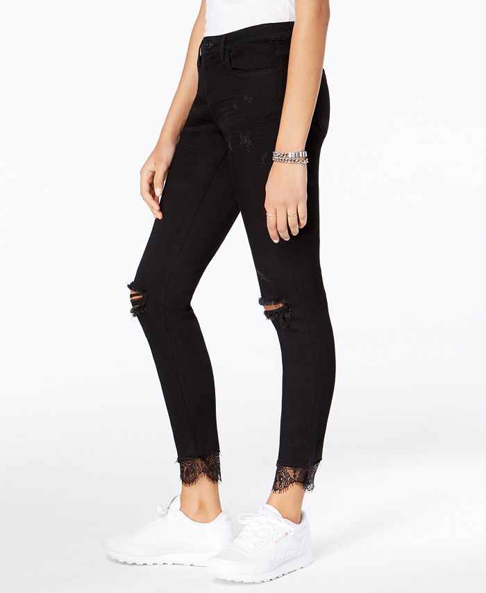 Blue Desire Juniors' Lace-Cuff Ripped Jeans - Macy's