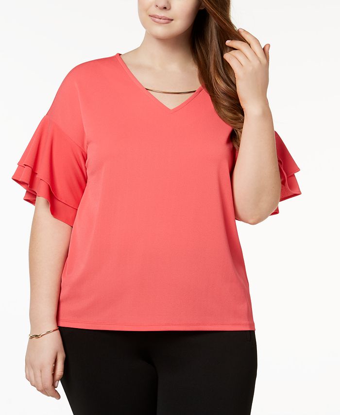 Calvin Klein Plus Size Ruffle-Sleeve Top - Macy's