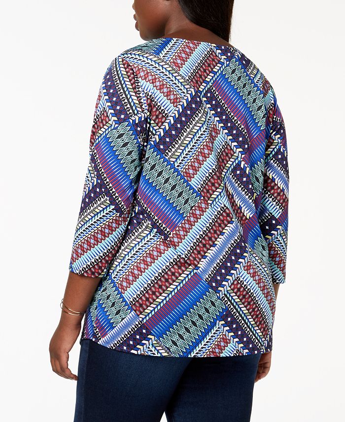 NY Collection Plus Size Printed Asymmetrical Top - Macy's