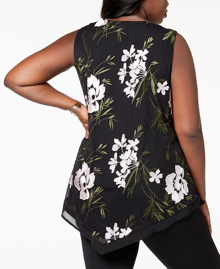 Alfani Plus Size Embroidered V-Hem Top, Created for Macy's - Macy's