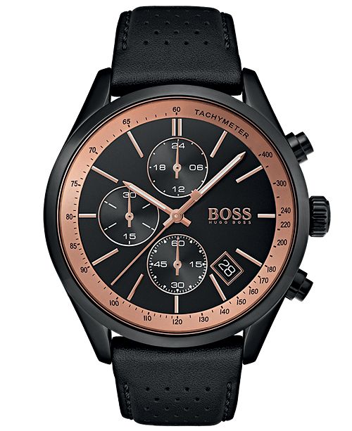 BOSS BOSS Hugo Boss Men's Chronograph Grand Prix Black Perforated ...