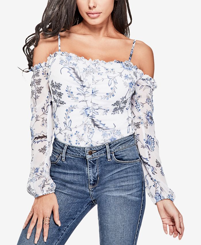GUESS Natassia Floral-Print Off-The-Shoulder Top - Macy's