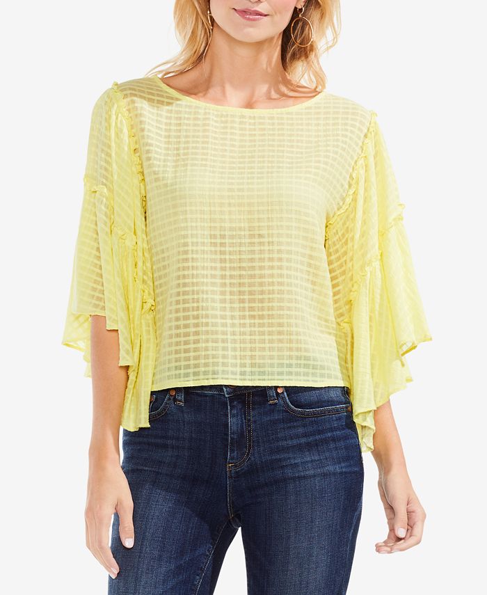 Vince Camuto Cotton Ruffle-Trim Angel-Sleeve Top - Macy's