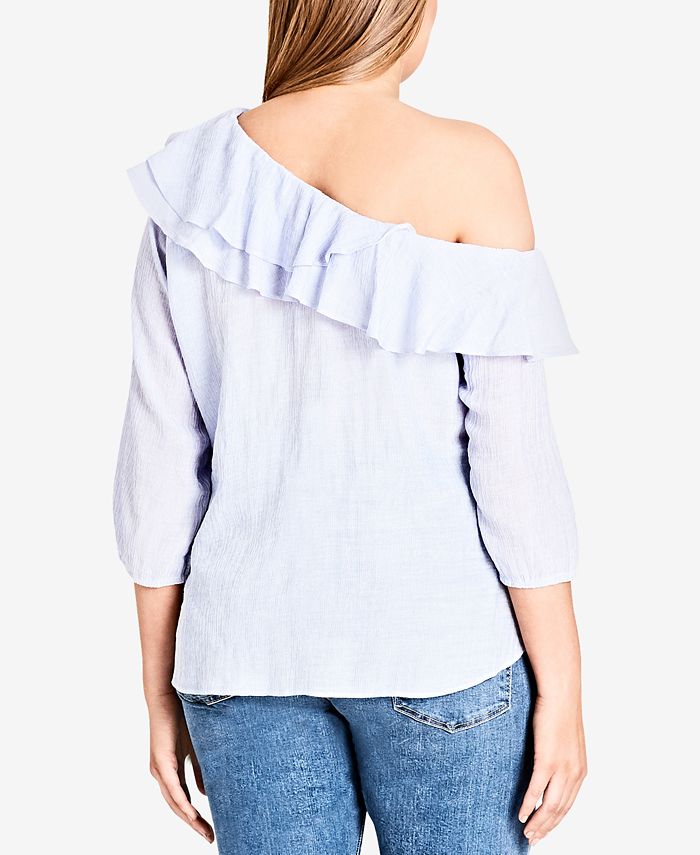 City Chic Trendy Plus Size Ruffled One-Shoulder Top - Macy's