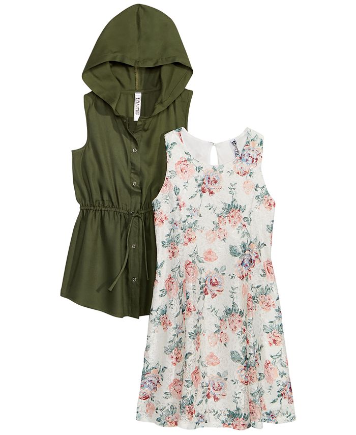 Beautees 2-Pc. Anorak & Floral-Print Dress, Big Girls - Macy's