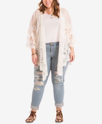 Eyeshadow Trendy Plus Size Sheer Lace-Trim Cardigan - Macy's