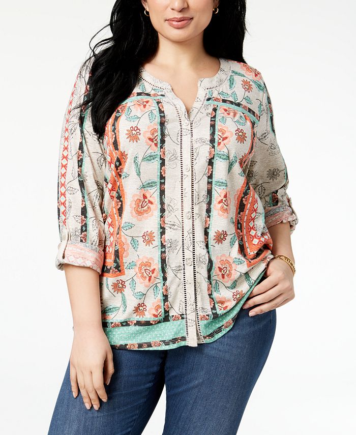 Style And Co Plus Size Mixed Print Peasant Top Created For Macys Macys