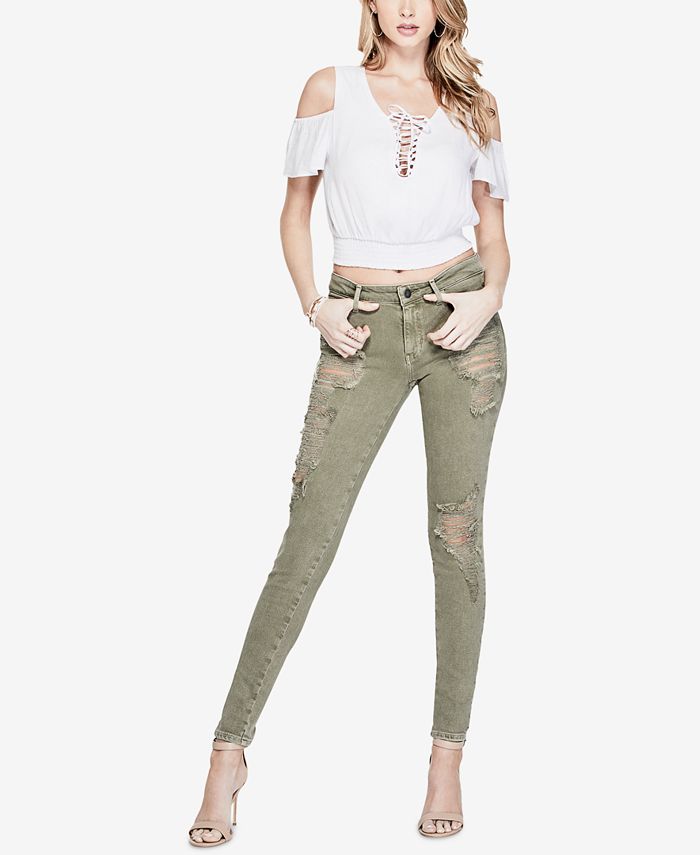GUESS Ripped Curvy Skinny Jeans - Macy's