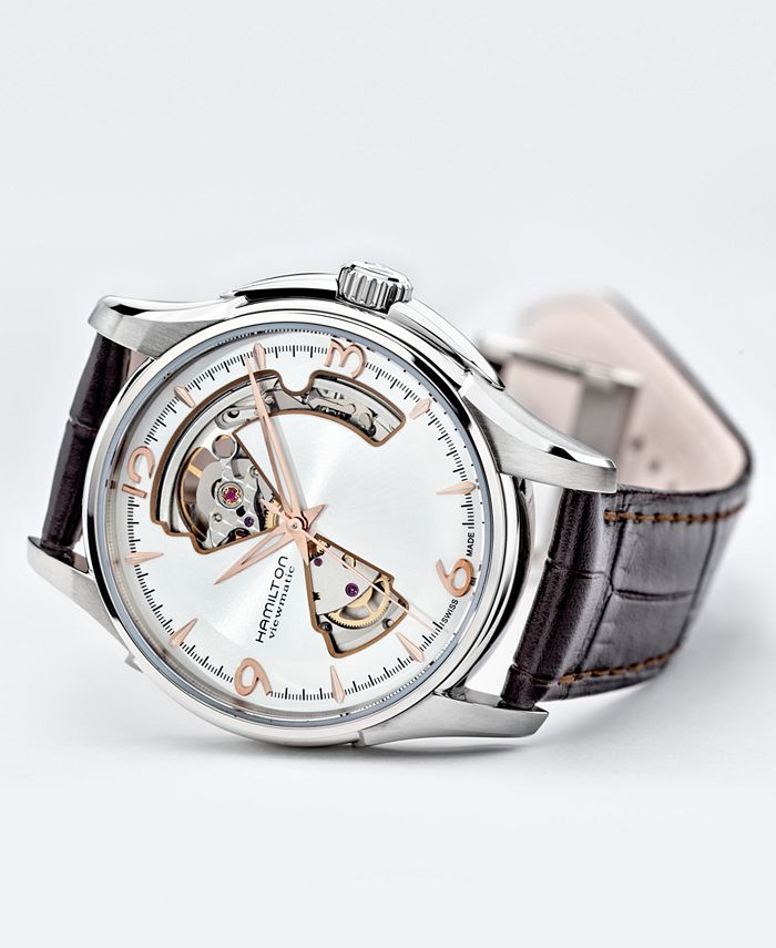 Hamilton Men's Swiss Automatic Jazzmaster Open Heart Brown Calf Leather ...