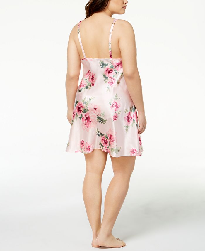 Thalia Sodi Plus Size Floral-Print Lace-Trim Chemise, Created for Macy ...