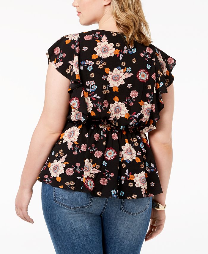 Monteau Trendy Plus Size Printed Faux-Wrap Top - Macy's