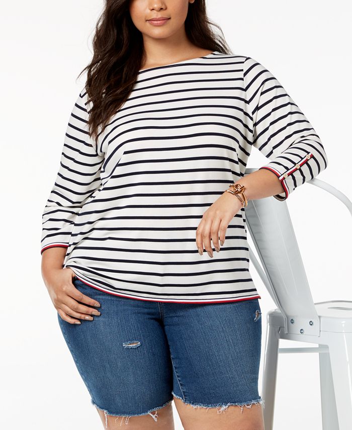 Tommy Hilfiger Plus Size Striped Top, Created for Macy's - Macy's