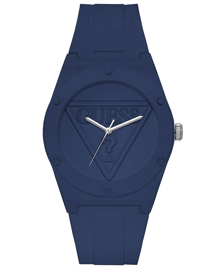 GUESS Iconic Logo Light Blue Silicone Strap Watch 42mm - Macy's