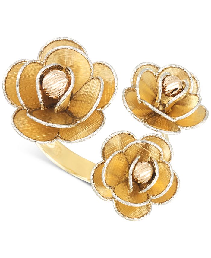 Italian Gold Tri-Colour Flower Ring in 14k Gold, White Gold & Rose Gold ...