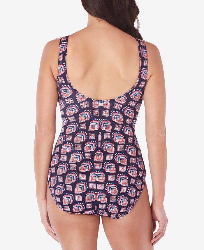Swim Solutions Pattern Play Printed High Neck Tummy Control One Piece