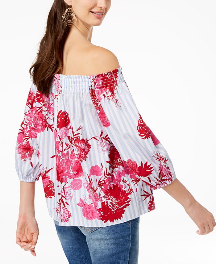 INC International Concepts I.N.C. Mixed-Print Off-The-Shoulder Top ...