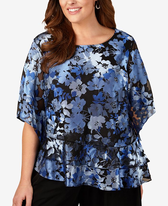 Alex Evenings Plus Size Printed Tiered Top - Macy's