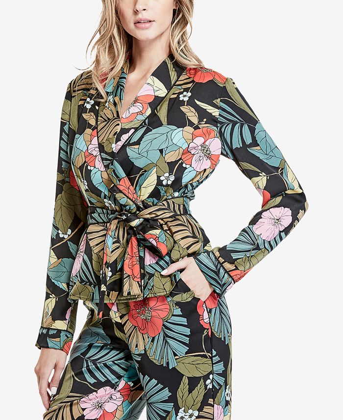 GUESS Printed PJ Wrap Top - Macy's