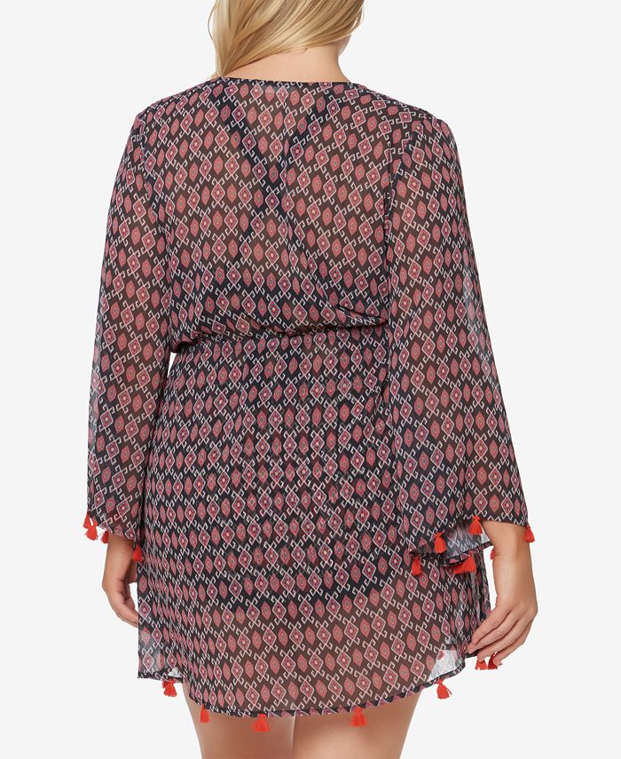Jessica Simpson Plus Size Printed Tie-Front Kimono Cover-Up - Macy's