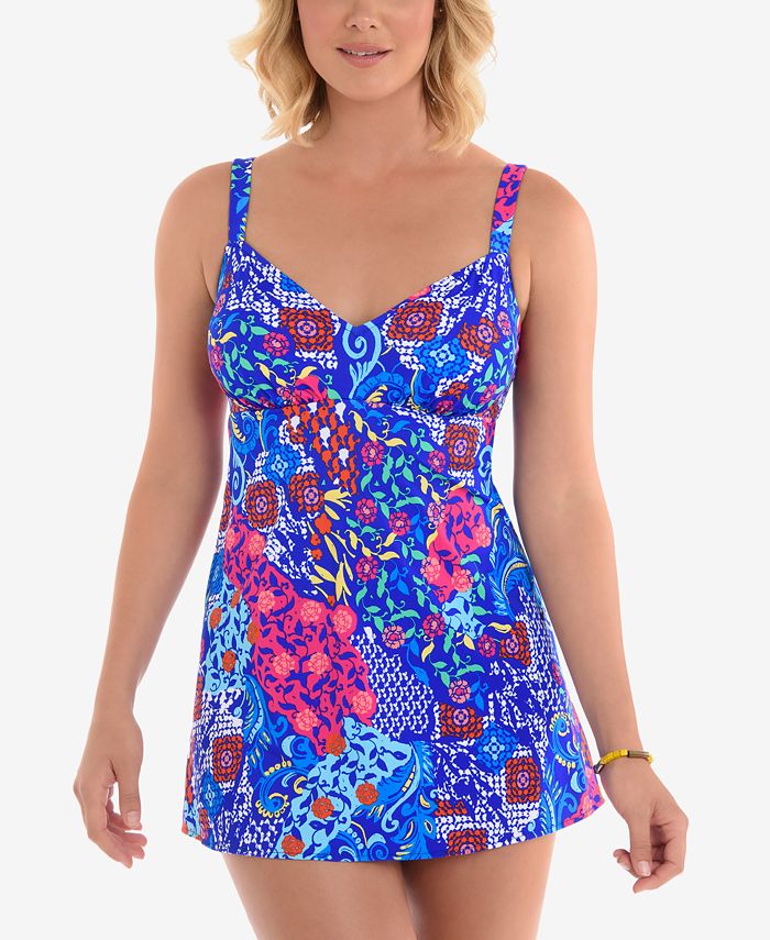 Swim Solutions Bali Printed Tummy Control Swimdress Created For Macys