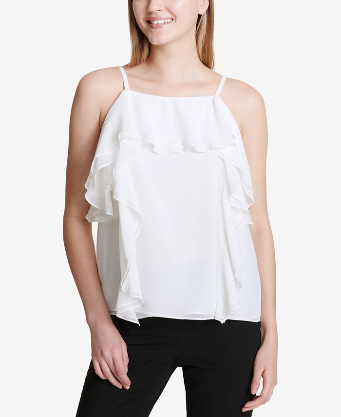 Calvin Klein Ruffled-Trim Top - Macy's